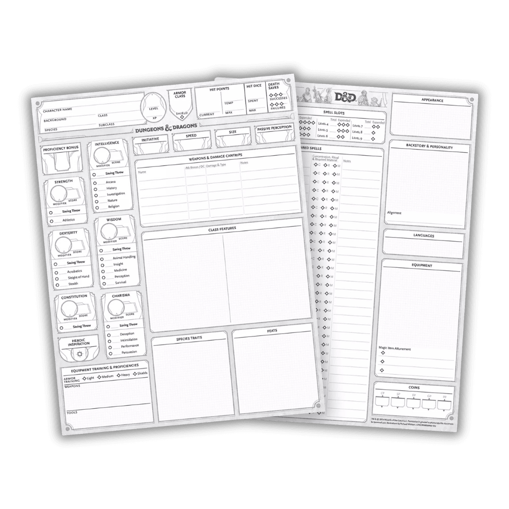Dungeons & Dragons RPG: Character Sheets 2024 - Thirsty Meeples