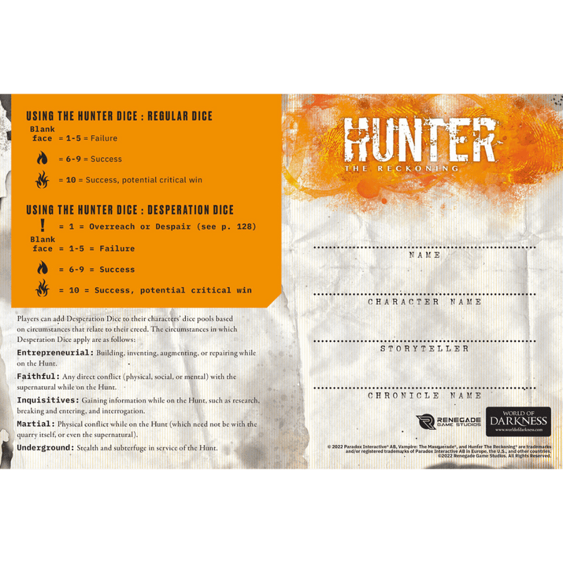 Hunter: The Reckoning RPG - Expanded Character Sheet Journal - Thirsty ...
